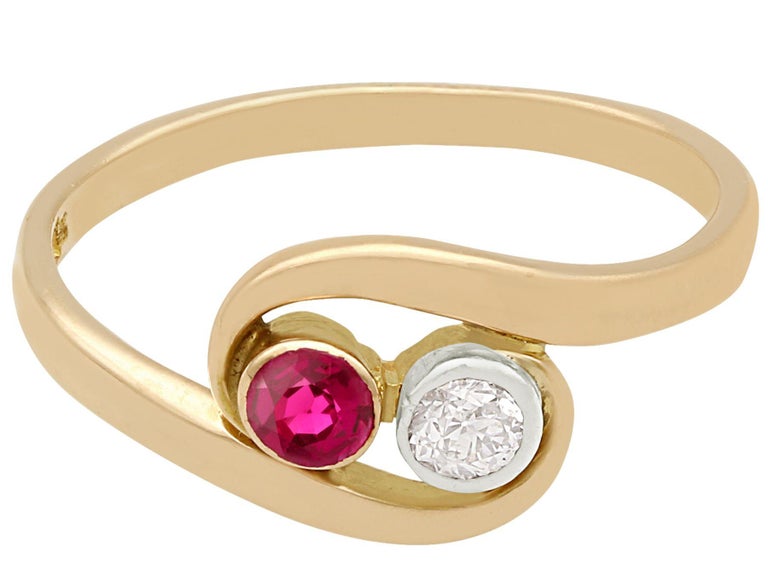 Vintage 1940s Ruby and Diamond Yellow Gold Twist Engagement Ring For ...