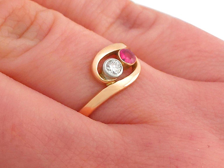 Vintage 1940s Ruby and Diamond Yellow Gold Twist Engagement Ring For ...