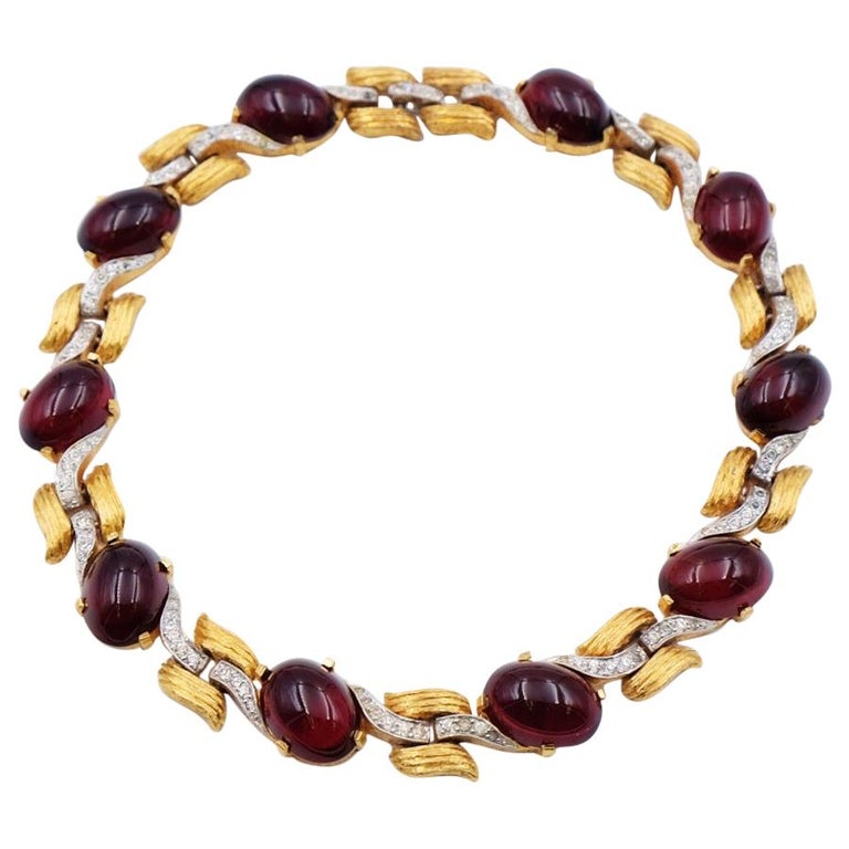 Vintage Ruby Faux Glass Necklace 1960's at 1stDibs