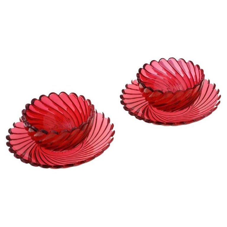 Vintage Ruby Red Crystal Glass Bowls And Plates For Sale at 1stDibs