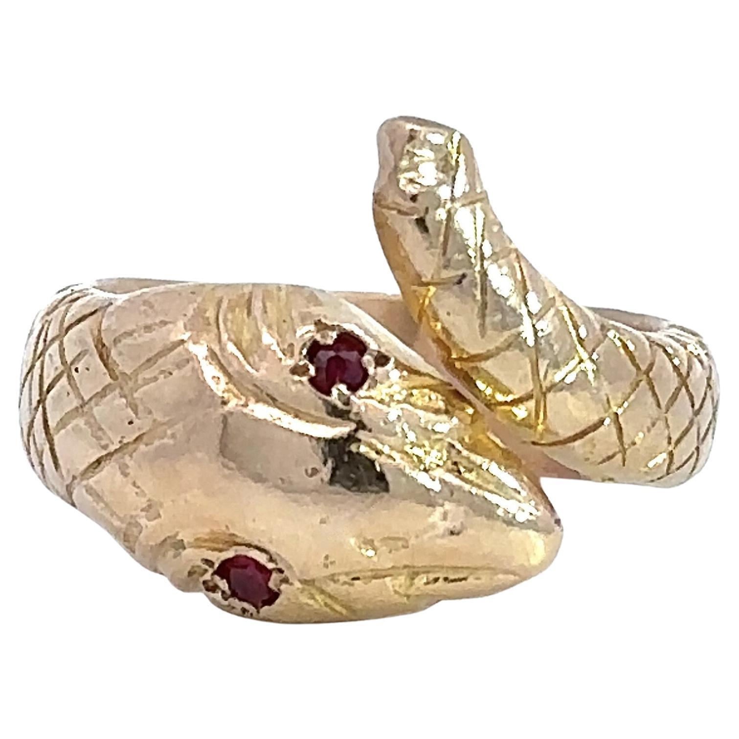 Vintage Ruby Diamond 14 Karat Yellow Gold Triple Snake Band Ring For ...