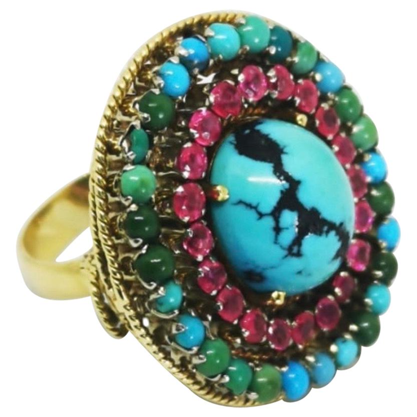 Ruby and Turquoise Cocktail Ring at 1stDibs