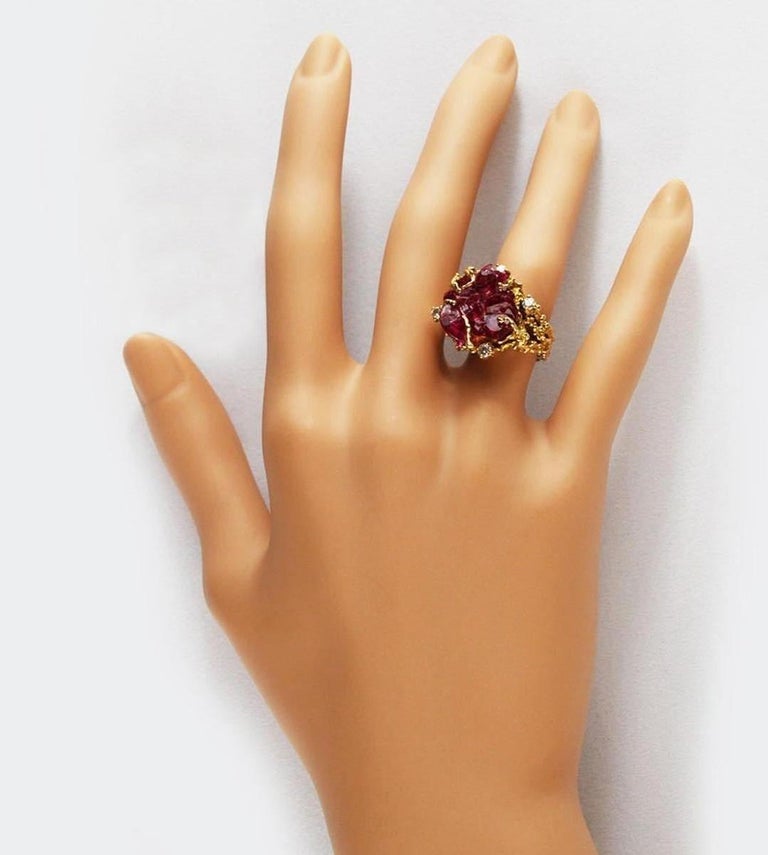 Vintage Ruby Type Crystal Chatham Ring 14 Karat Gold Freeform For Sale ...