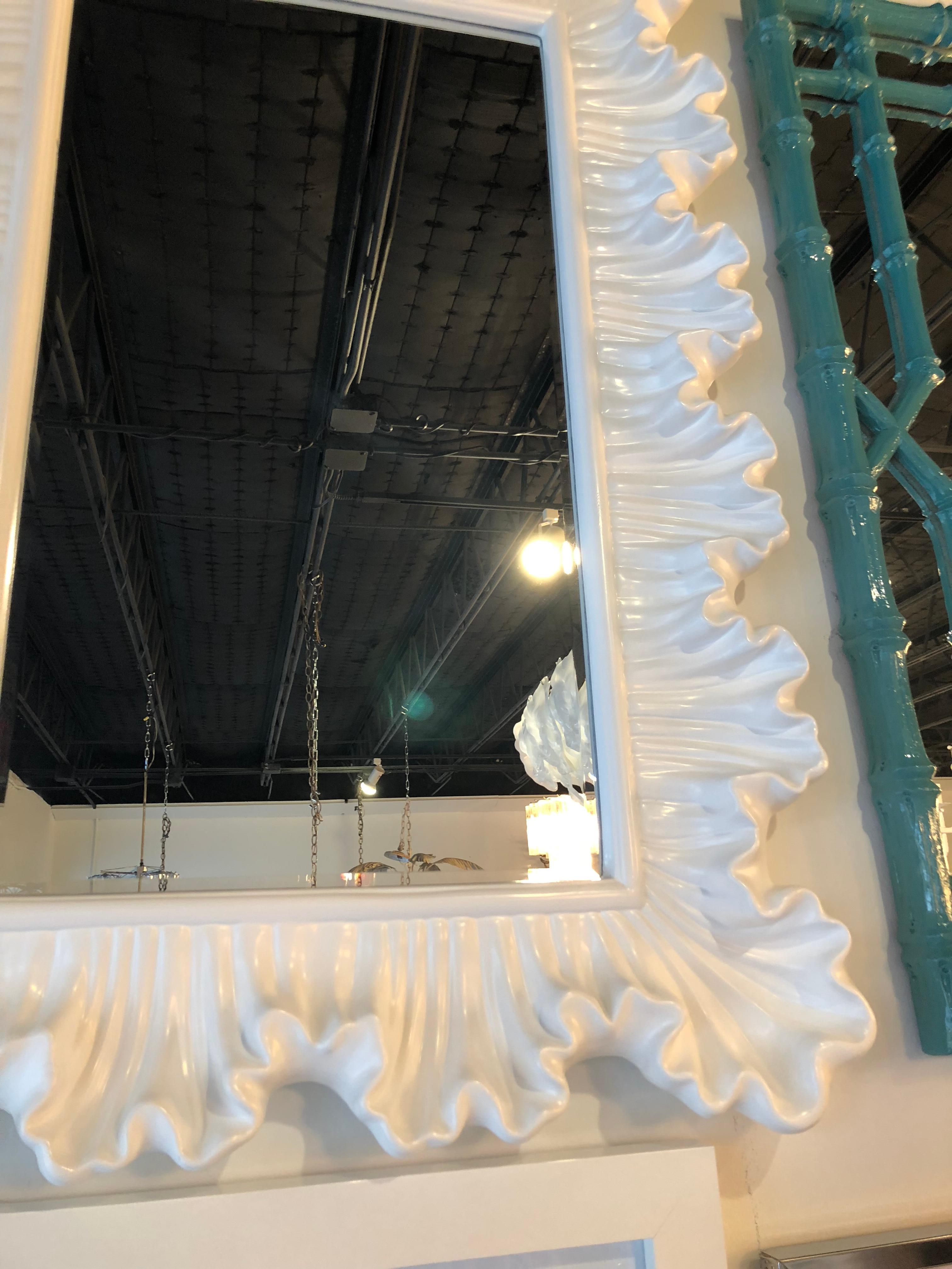 Vintage Ruffle Scalloped White Lacquered Wall Mirror at 1stDibs | white ...