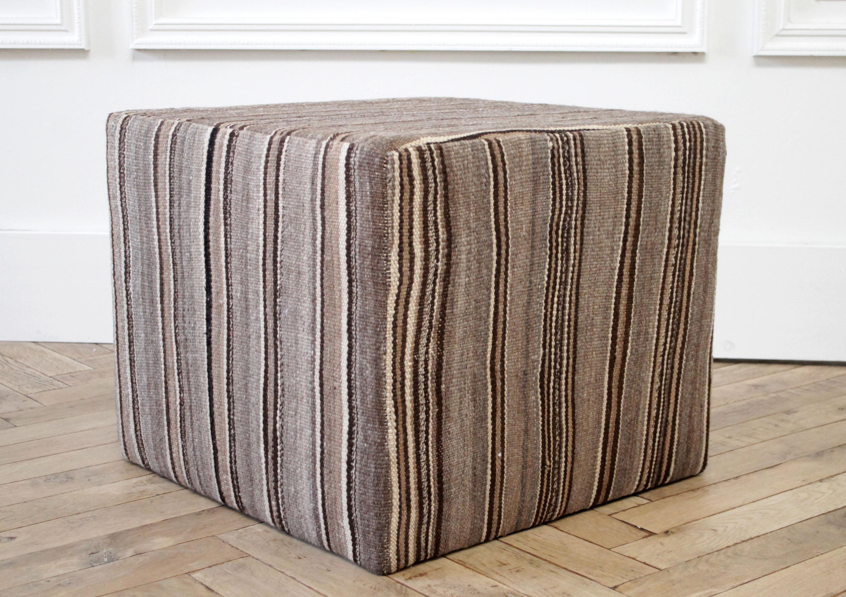 Pair of Vintage Rug Cube Ottoman in Warm Brown Tones For Sale at 1stDibs