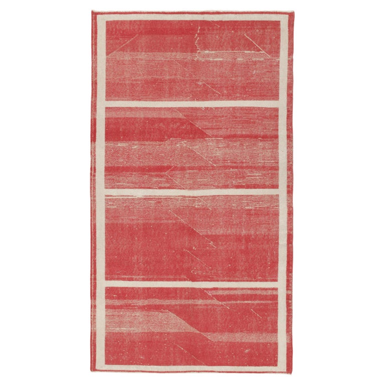 Vintage Rug in Red with Off-White Stripe Patterns by Rug and Kilim For ...