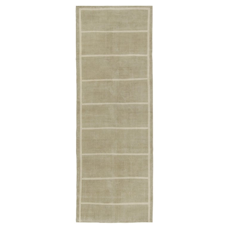 Vintage Rug in Sage with Off-White Stripe Patterns by Rug and Kilim For ...
