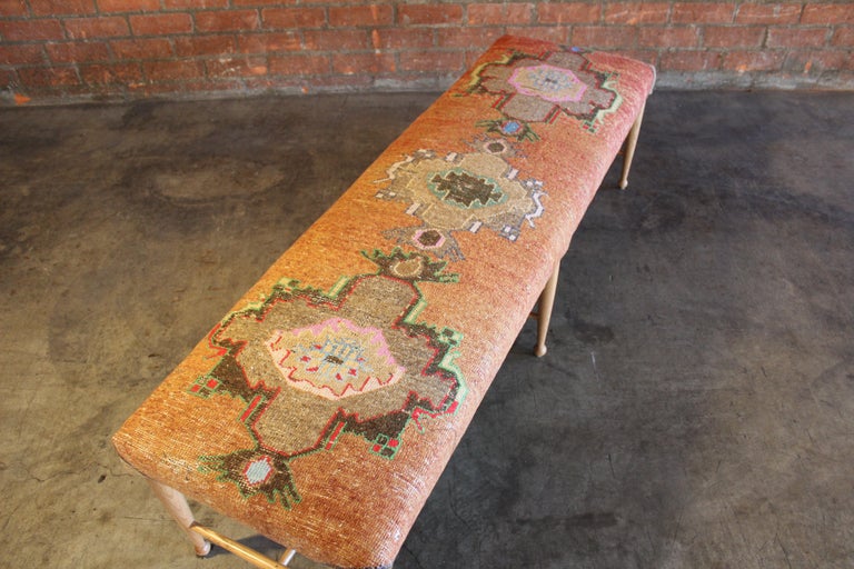 Vintage Rug Oak Bench For Sale at 1stDibs