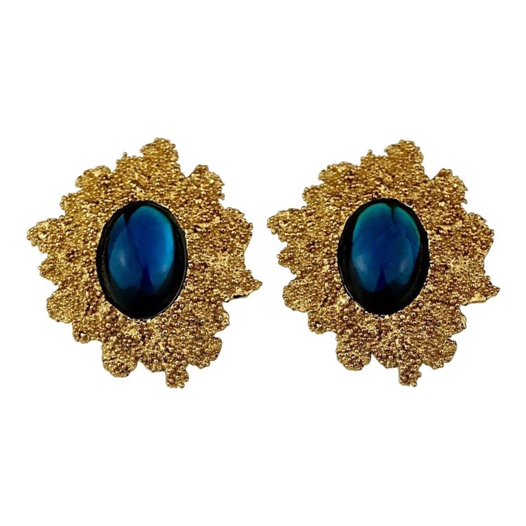 Vintage Runway YVES SAINT LAURENT Ysl Blue Cabochon Textured Bubble ...