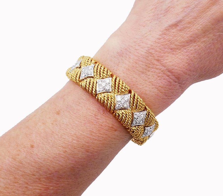 Vintage Ruser 18k Gold Diamond Bracelet For Sale at 1stDibs