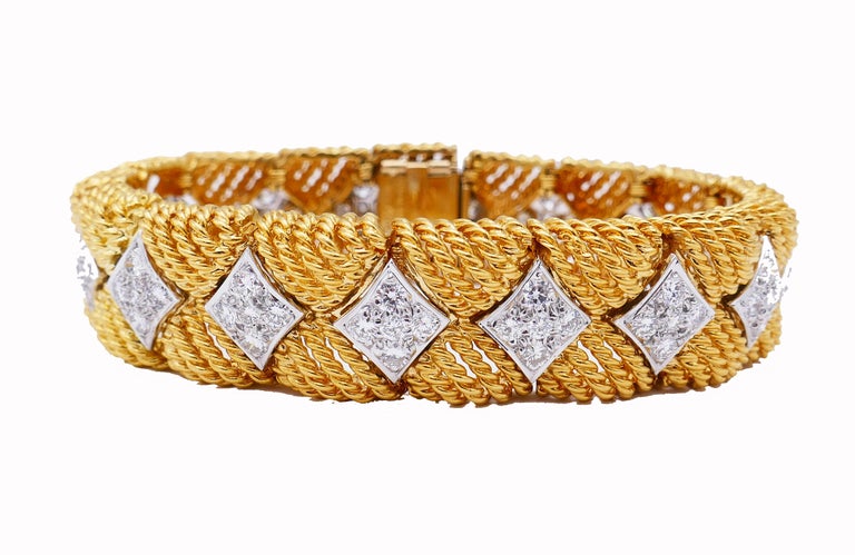 Vintage Ruser 18k Gold Diamond Bracelet For Sale at 1stDibs