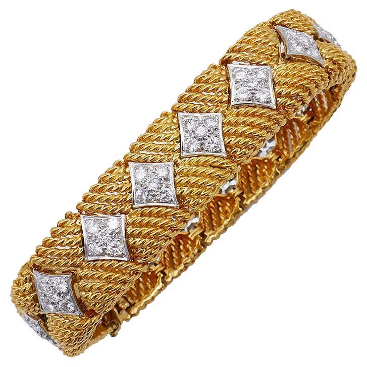 Vintage Ruser 18k Gold Diamond Bracelet For Sale at 1stDibs