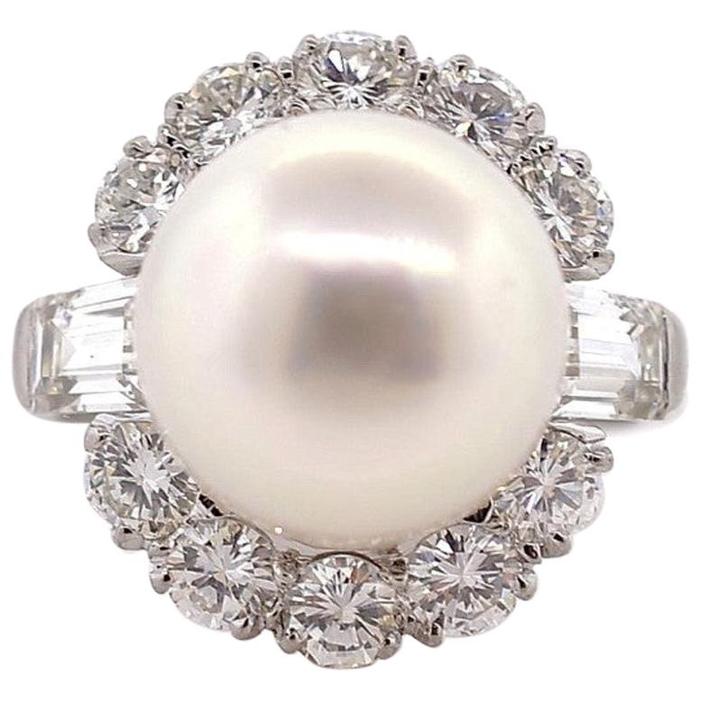 Vintage Ruser South Sea Pearl Diamond Platinum Ring at 1stDibs ...