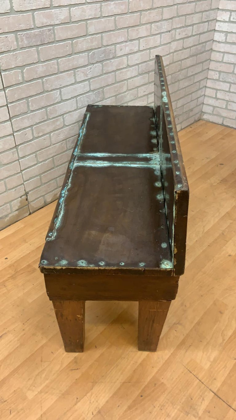 Vintage Rustic 2 Drawer Copper Covered Wood Hall Storage Bench For Sale ...