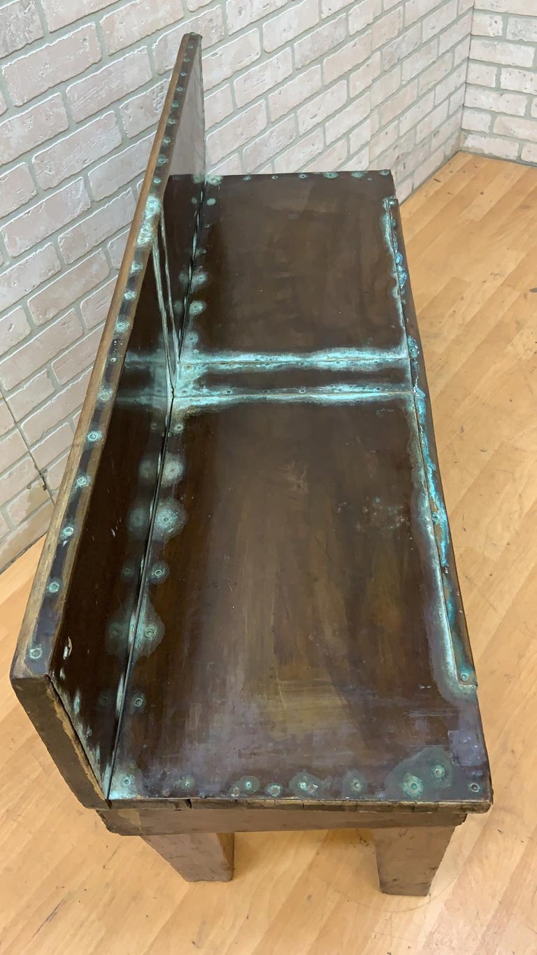 Vintage Rustic 2 Drawer Copper Covered Wood Hall Storage Bench For Sale ...