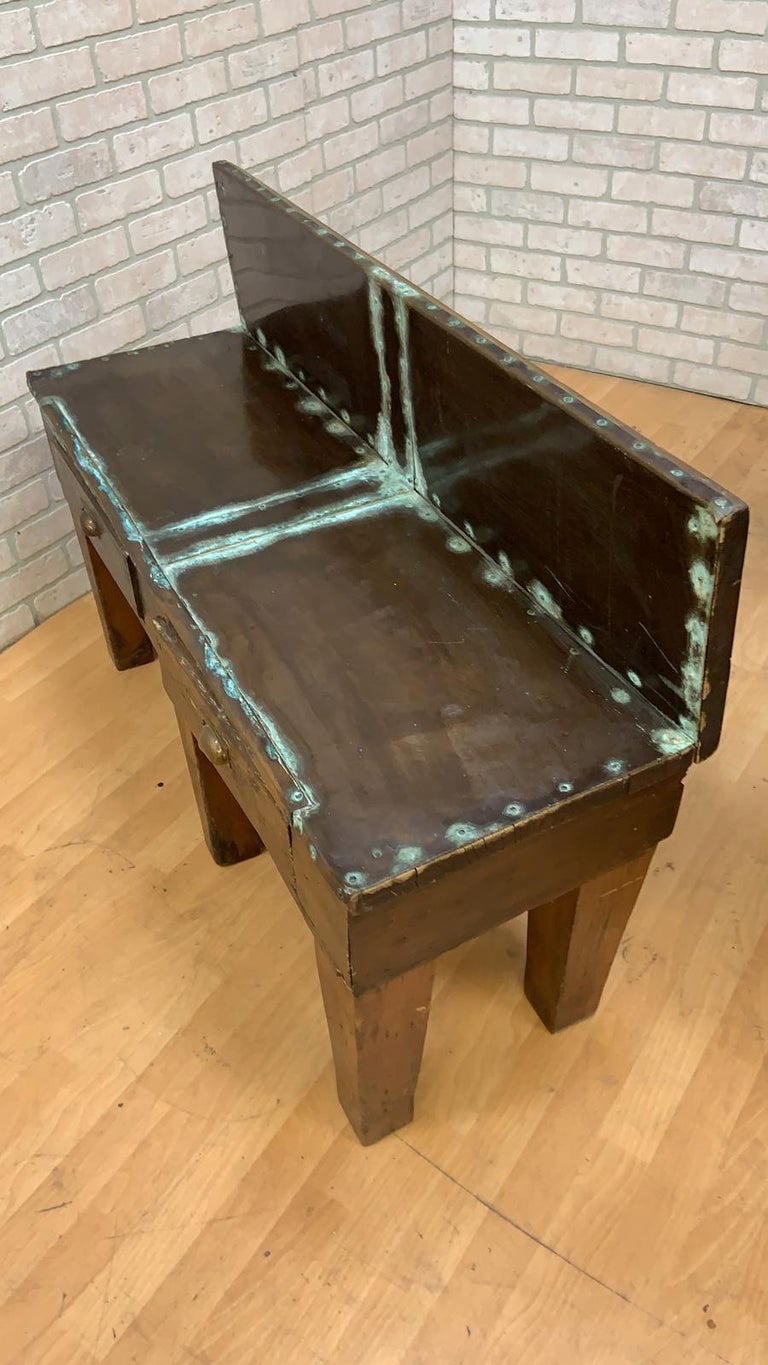 Vintage Rustic 2 Drawer Copper Covered Wood Hall Storage Bench For Sale ...