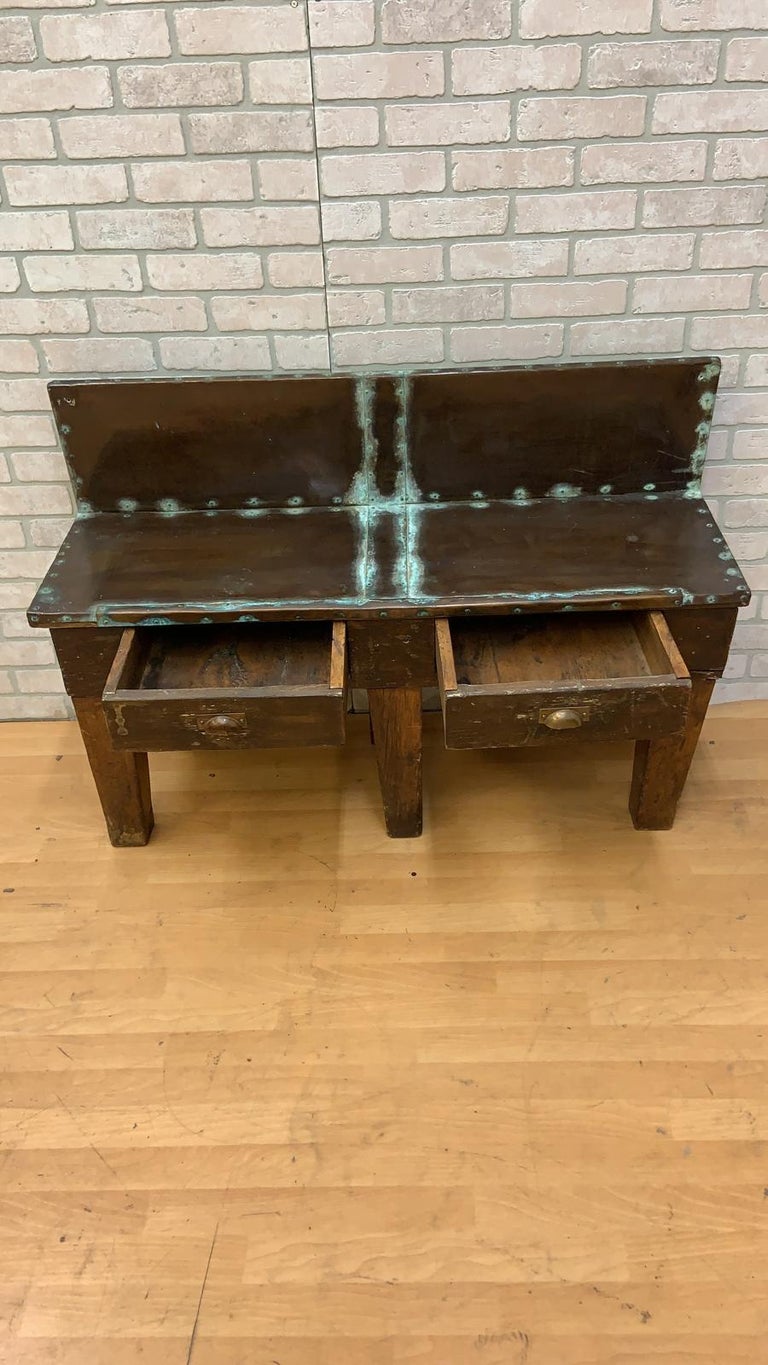 Vintage Rustic 2 Drawer Copper Covered Wood Hall Storage Bench For Sale ...