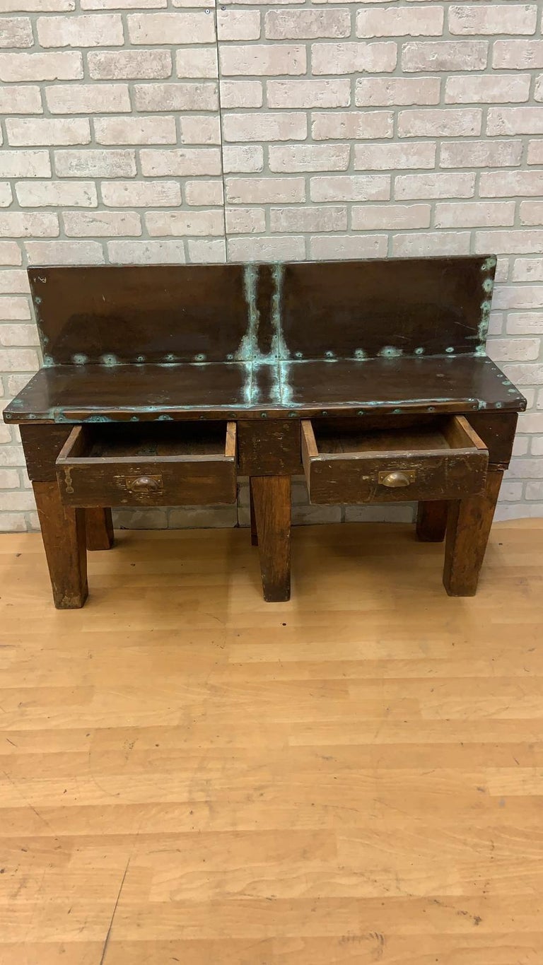 Vintage Rustic 2 Drawer Copper Covered Wood Hall Storage Bench For Sale ...