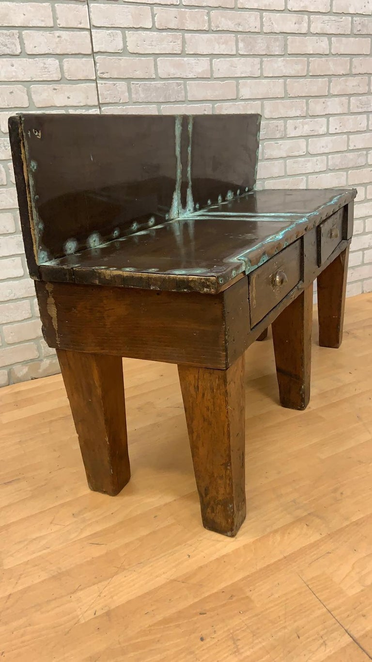 Vintage Rustic 2 Drawer Copper Covered Wood Hall Storage Bench For Sale ...