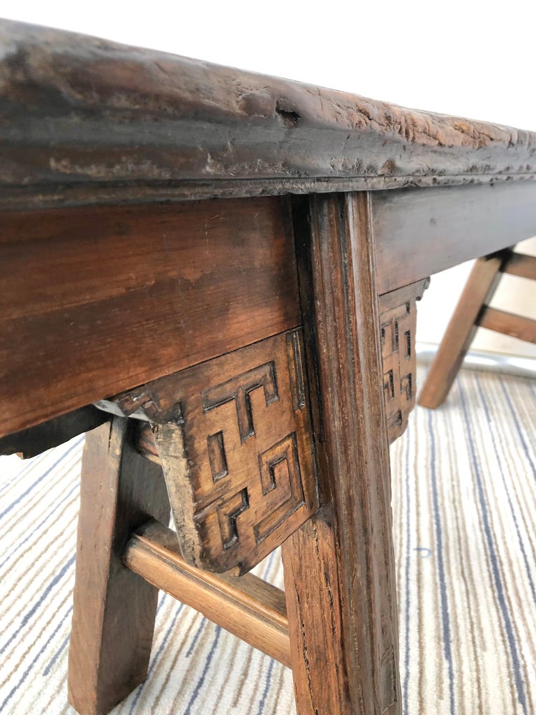 Vintage Rustic Chinese Carved Provincial Bench For Sale at 1stDibs