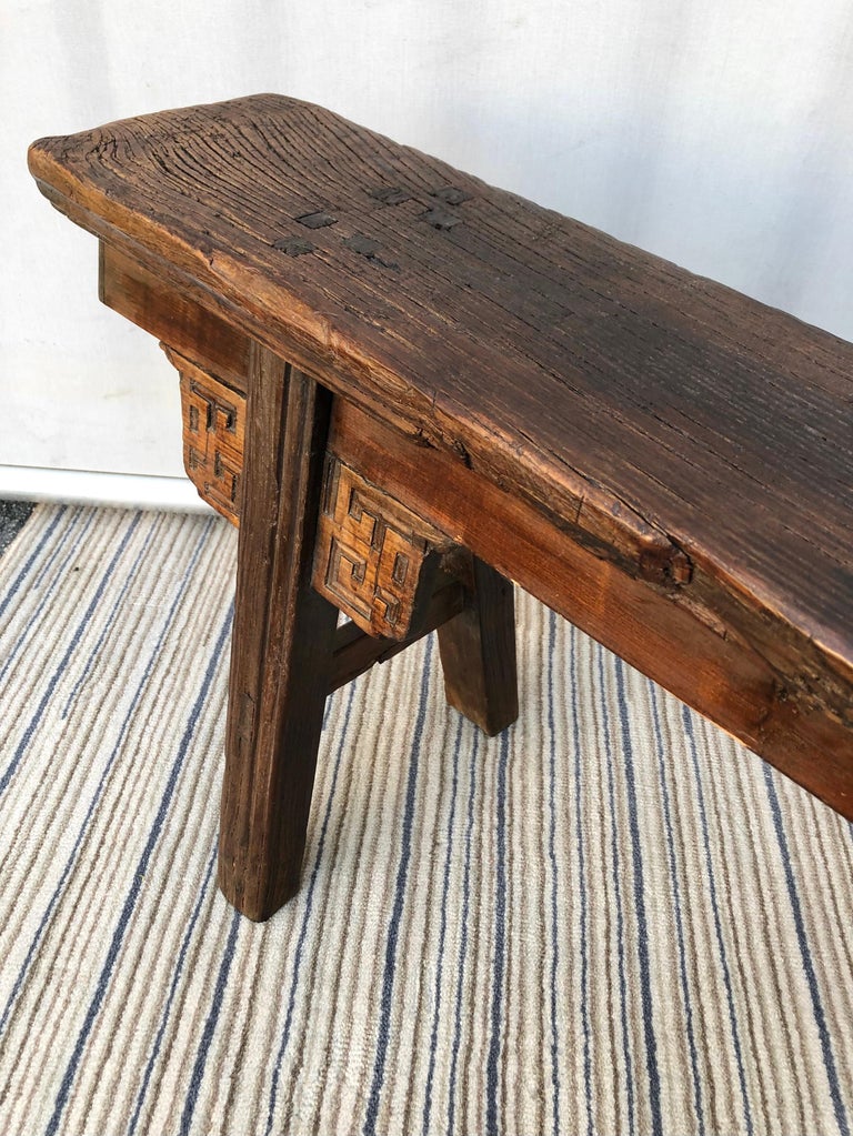 Vintage Rustic Chinese Carved Provincial Bench For Sale at 1stDibs
