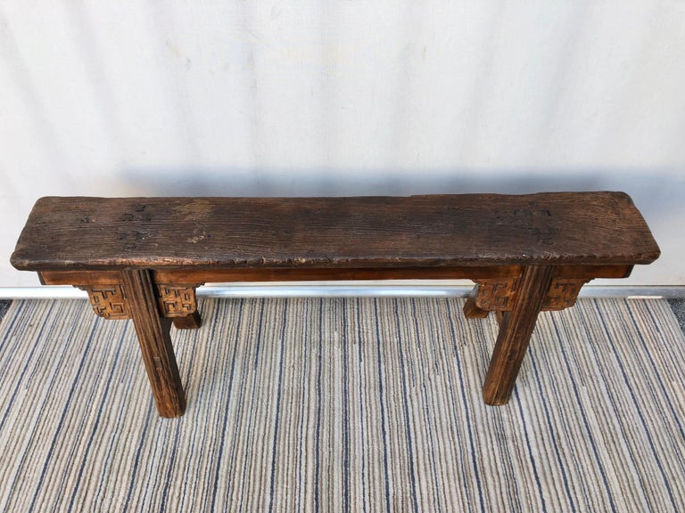 Vintage Rustic Chinese Carved Provincial Bench For Sale at 1stDibs