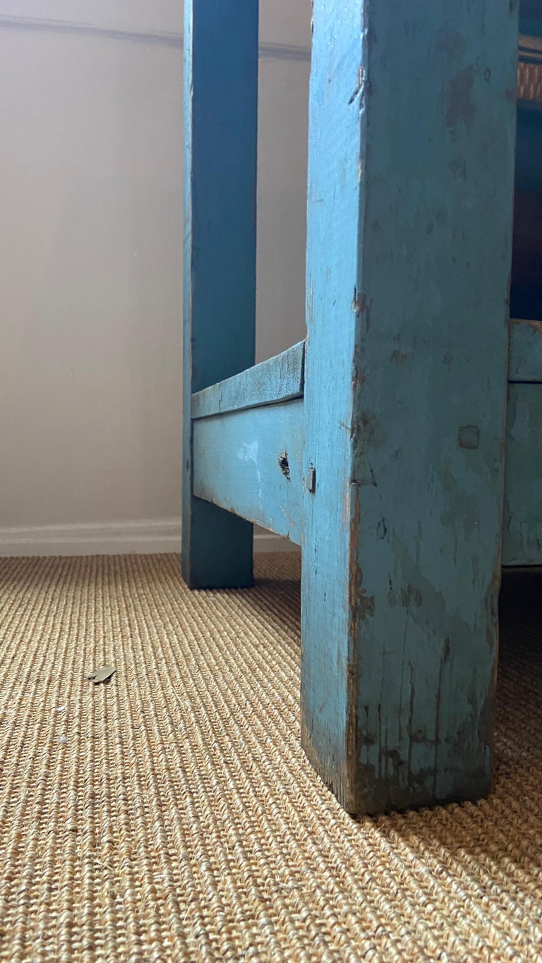 Vintage Rustic Console Table in Blue Painted Wood, France Late 19th ...