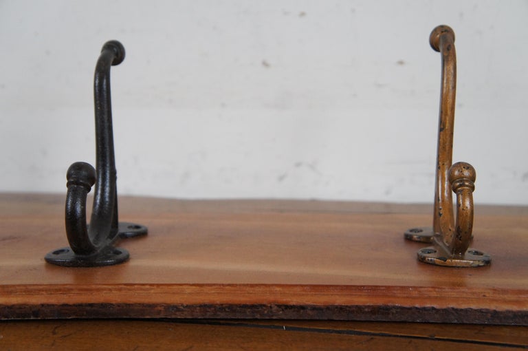 Vintage Rustic Farmhouse 5 Hook Wood Iron Hat Coat Hall Wall Hanging ...