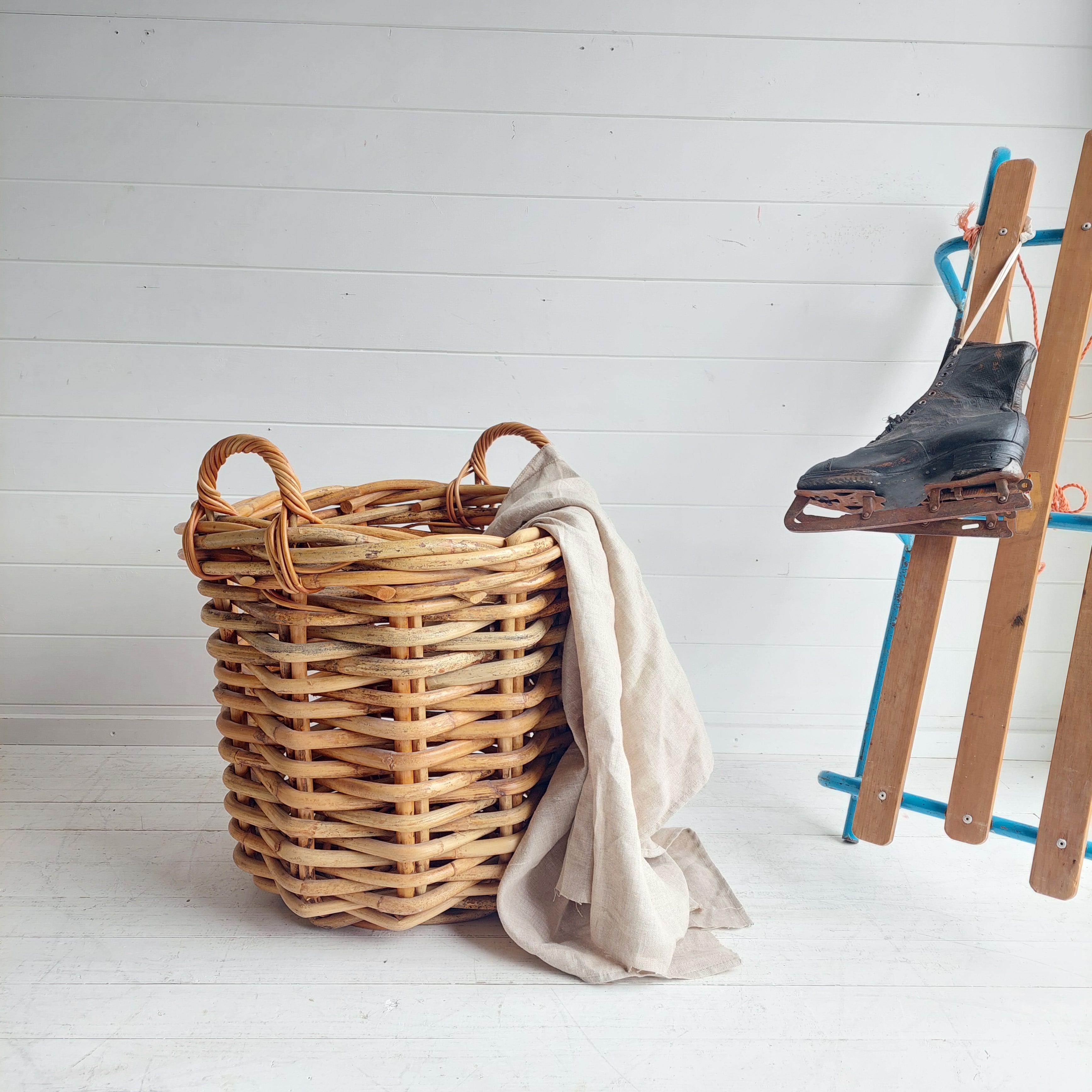 Vintage Rustic Large Country House Wicker Log Basket Woven French at ...