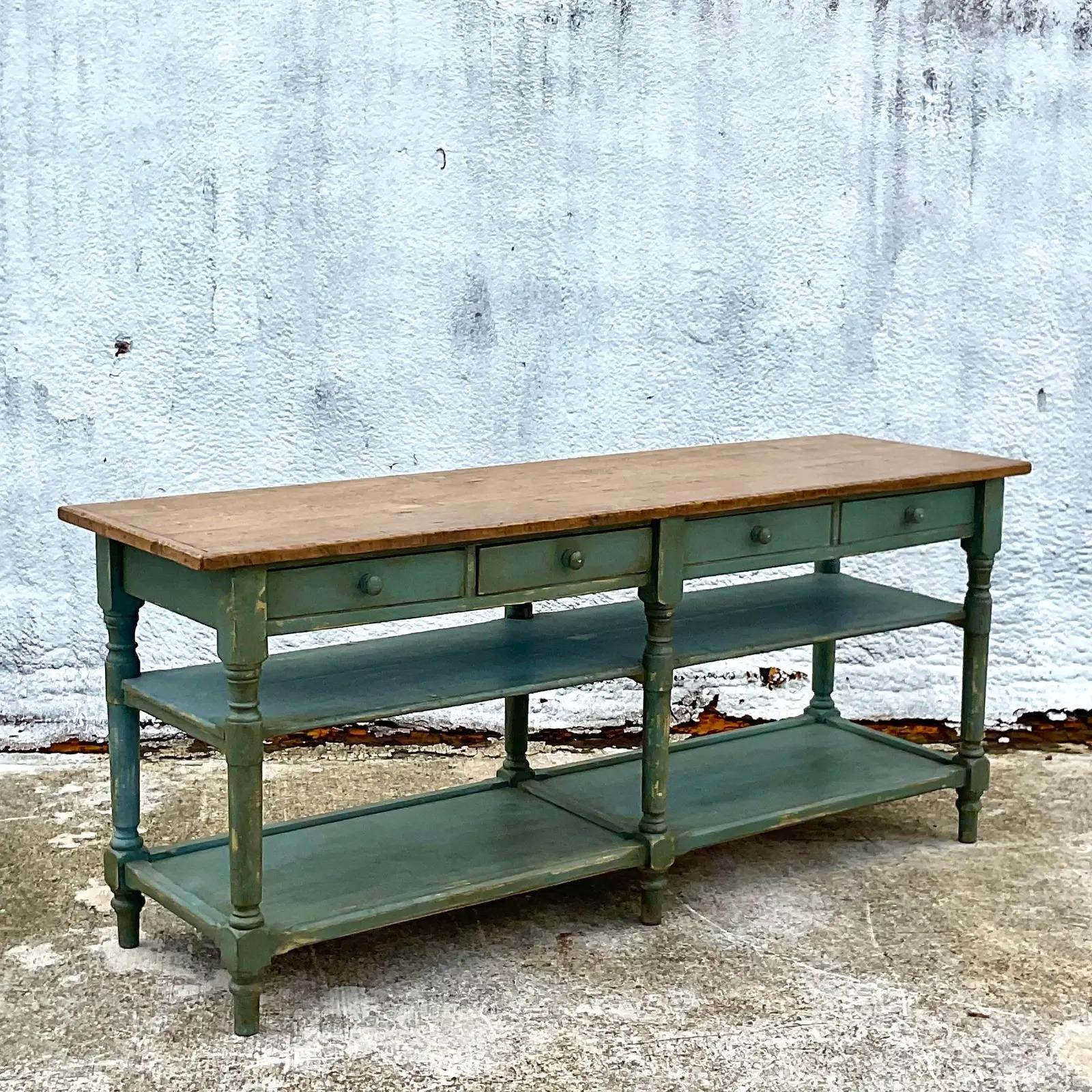 Vintage Rustic Turned Wood Credenza at 1stDibs