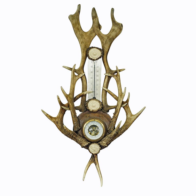 Vintage Rustic Weather Station with Antlers For Sale at 1stDibs
