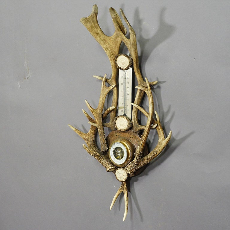 Vintage Rustic Weather Station with Antlers For Sale at 1stDibs