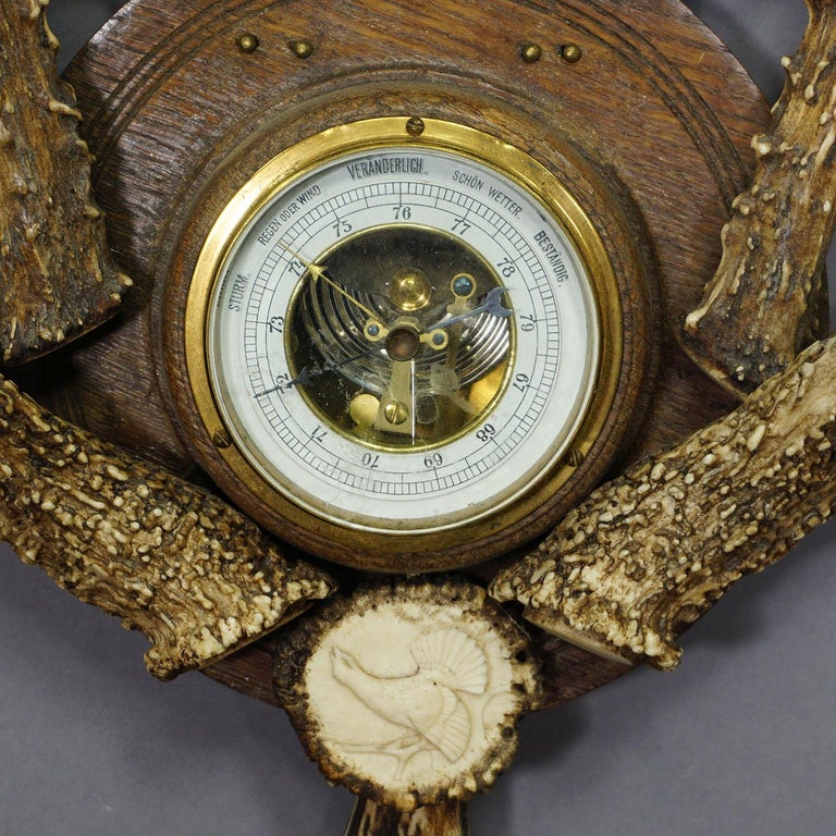 Vintage Rustic Weather Station with Antlers For Sale at 1stDibs