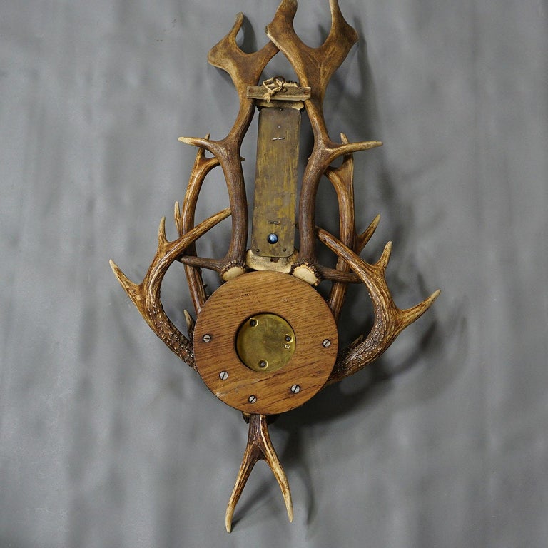 Vintage Rustic Weather Station with Antlers For Sale at 1stDibs