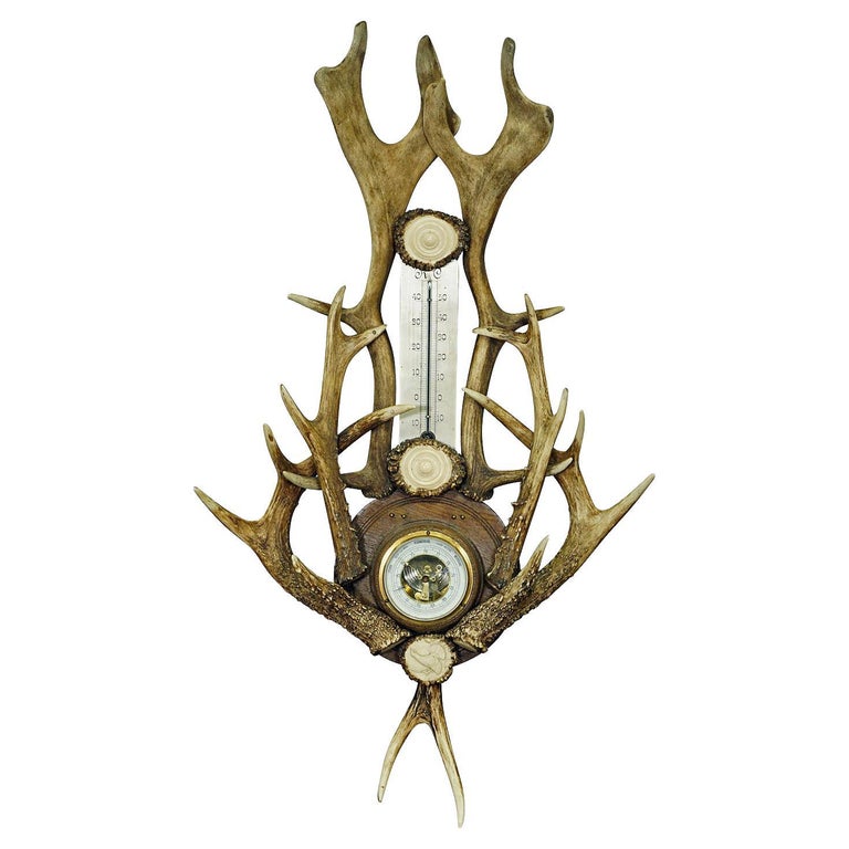 Vintage Rustic Weather Station with Antlers For Sale at 1stDibs