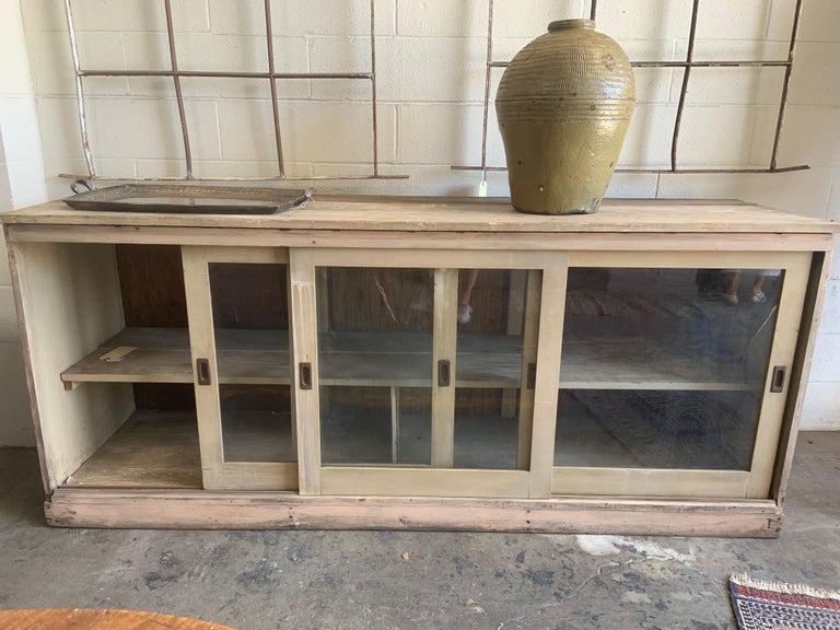 Rustic Wooden Sideboard Credenza with Sliding Glass Doors at 1stDibs ...