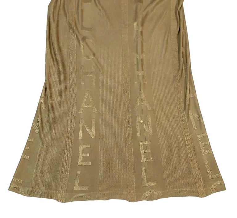 Vintage S/S 1998 Chanel Runway Liquid Gold Logo Monogram Long Dress ...