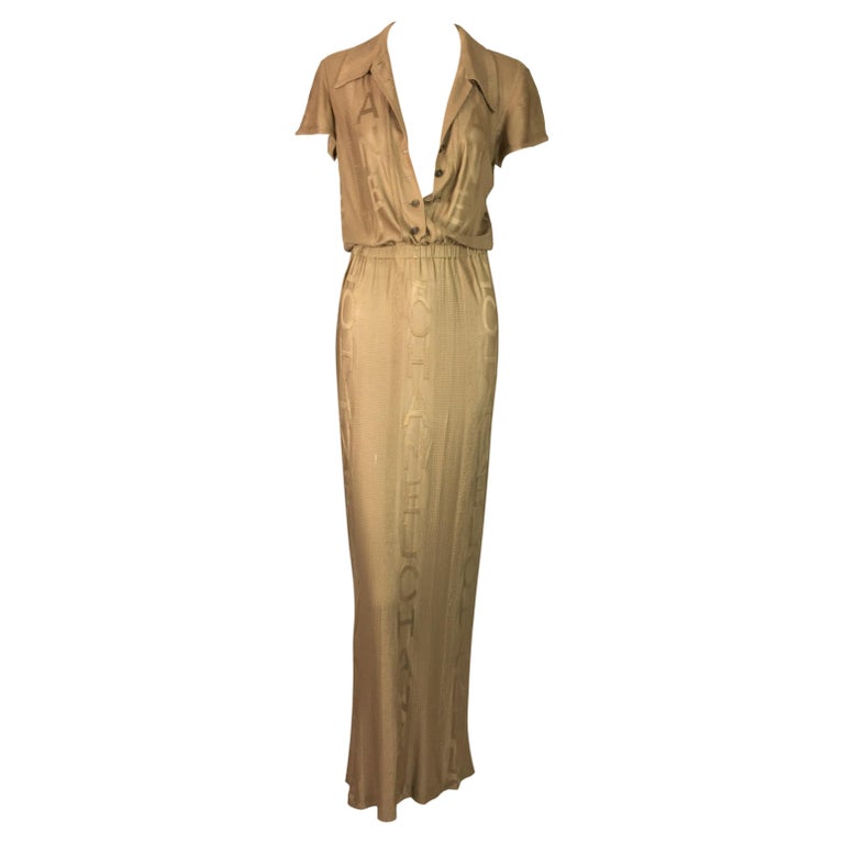 Vintage S/S 1998 Chanel Runway Liquid Gold Logo Monogram Long Dress ...