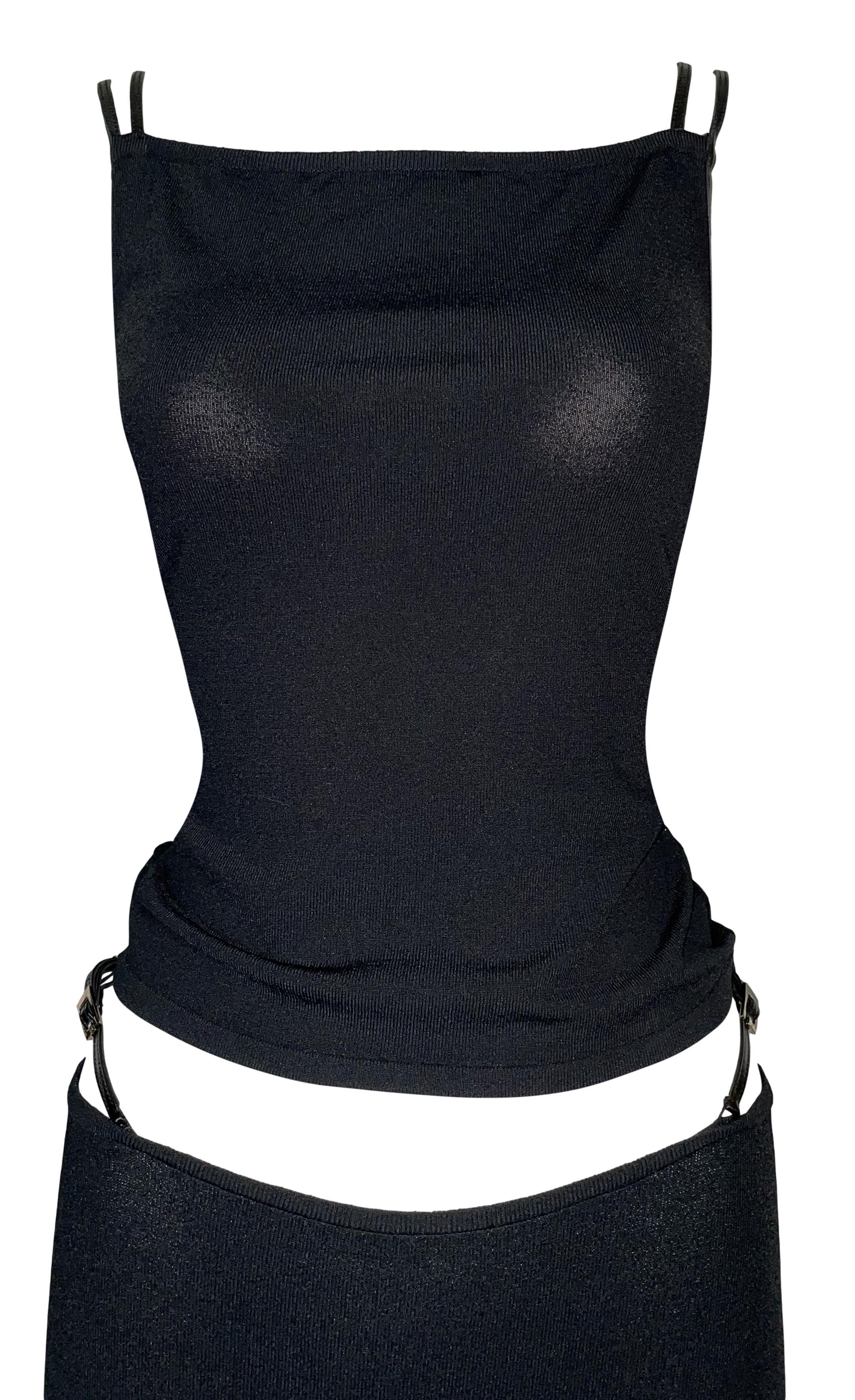 Vintage S/S 1998 Gucci by Tom Ford Runway Black Knit G Straps Top and Skirt Set at 1stDibs