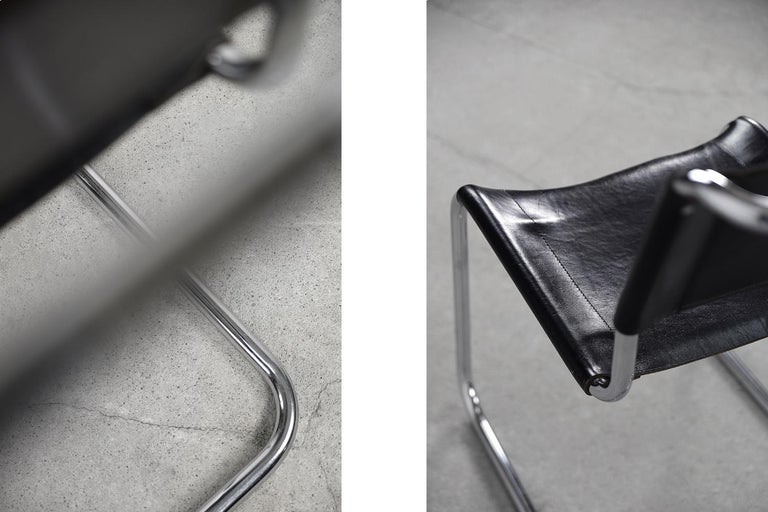 Vintage German Bauhaus Icon Black Leather and Chrome S33 Chair by Mart ...