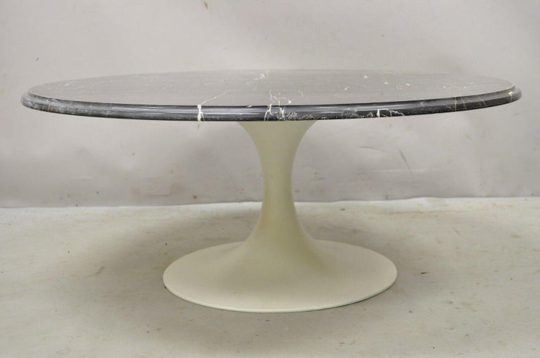 Vintage Saarinen Style White Tulip Base Round Black Marble Top Coffee ...