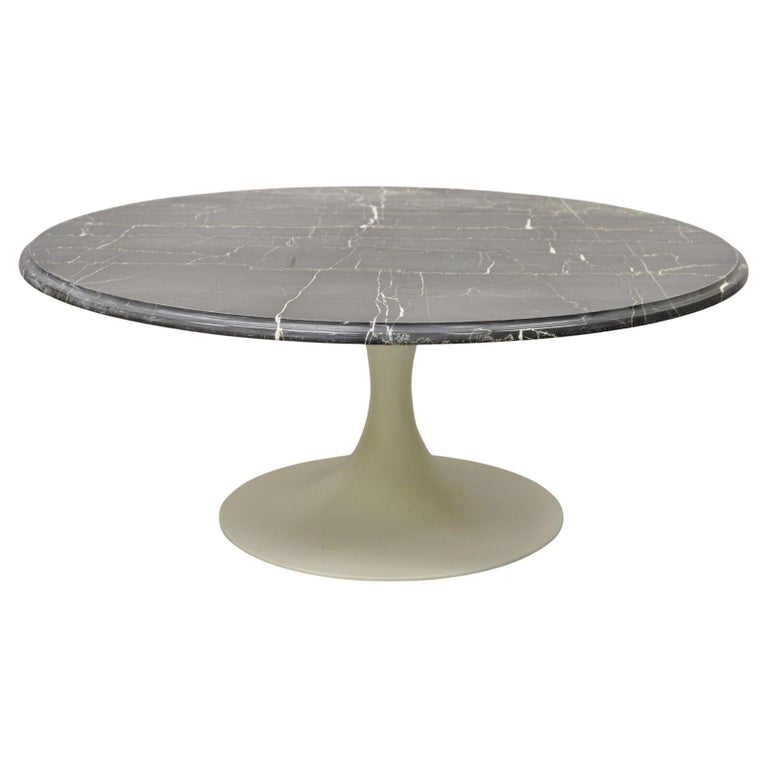 Vintage Saarinen Style White Tulip Base Round Black Marble Top Coffee ...