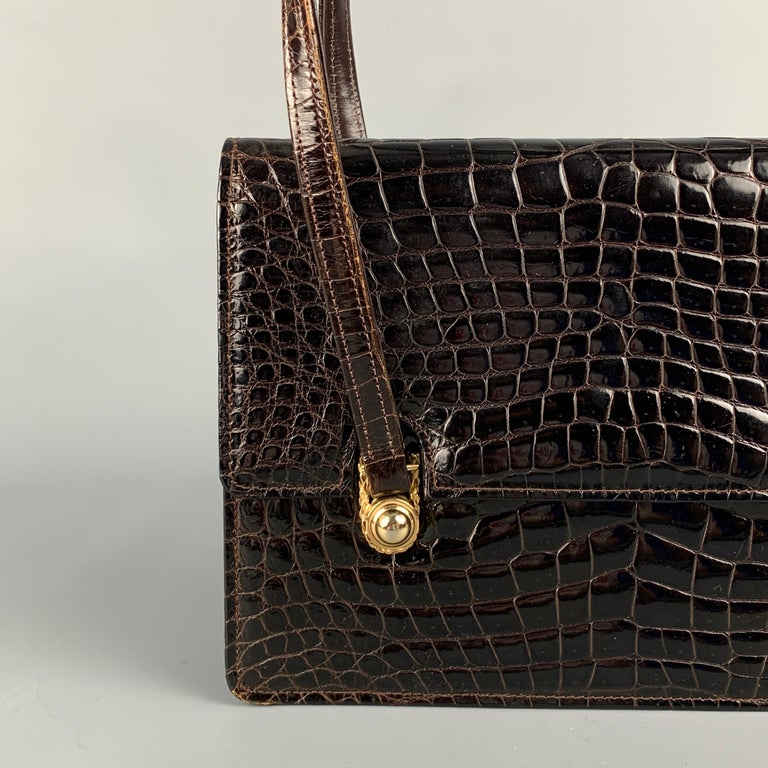 Vintage SACHA Brown Textured Alligator Leather Handbag For Sale at 1stDibs