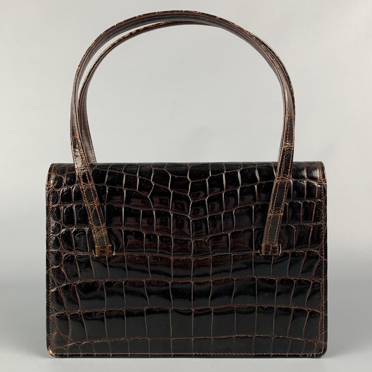 Vintage SACHA Brown Textured Alligator Leather Handbag For Sale at 1stDibs