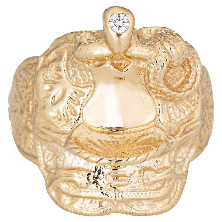 Vintage Saddle Ring Diamond 14k Yellow Gold Sz 11.5 Horse Equestrian ...