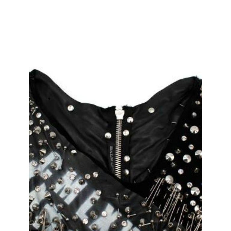 Vintage Safety Pin Embellished Black Leather Mini Dress For Sale at 1stDibs