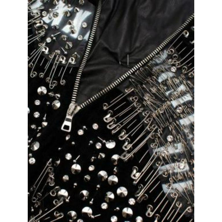 Vintage Safety Pin Embellished Black Leather Mini Dress For Sale at 1stDibs