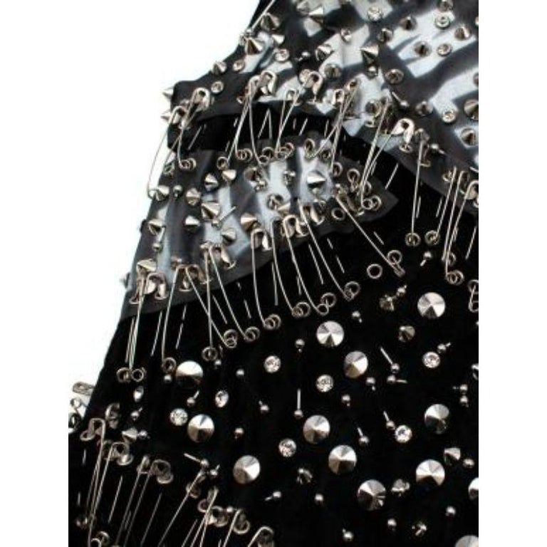 Vintage Safety Pin Embellished Black Leather Mini Dress For Sale at 1stDibs