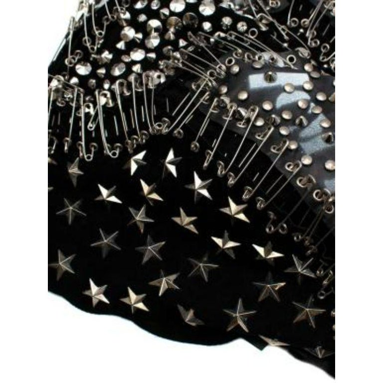 Vintage Safety Pin Embellished Black Leather Mini Dress For Sale at 1stDibs