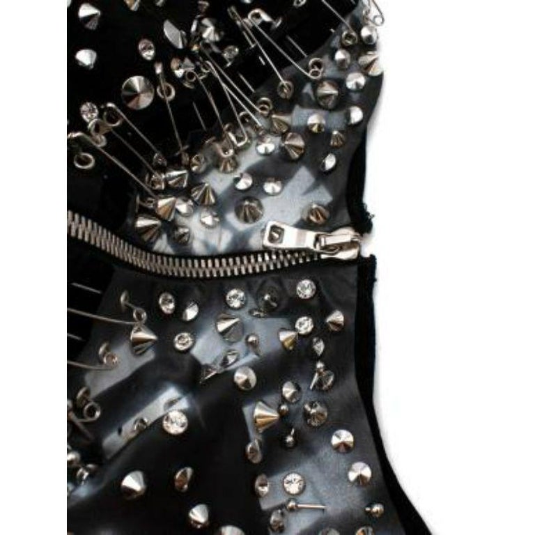 Vintage Safety Pin Embellished Black Leather Mini Dress For Sale at 1stDibs